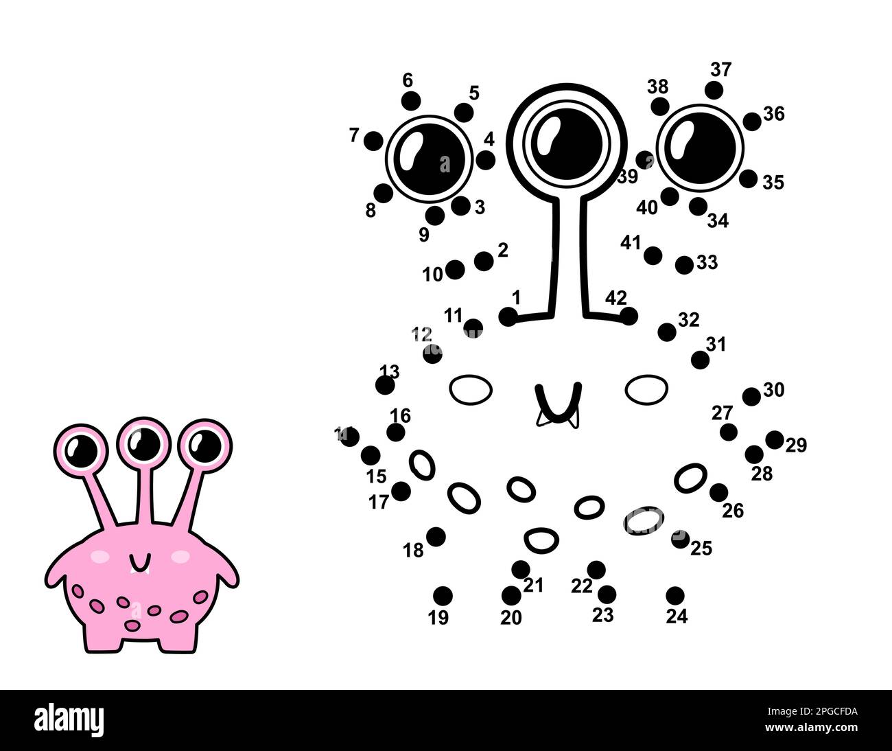 Connect the dots and draw a cute alien character. Join the numbers activity page with funny ...