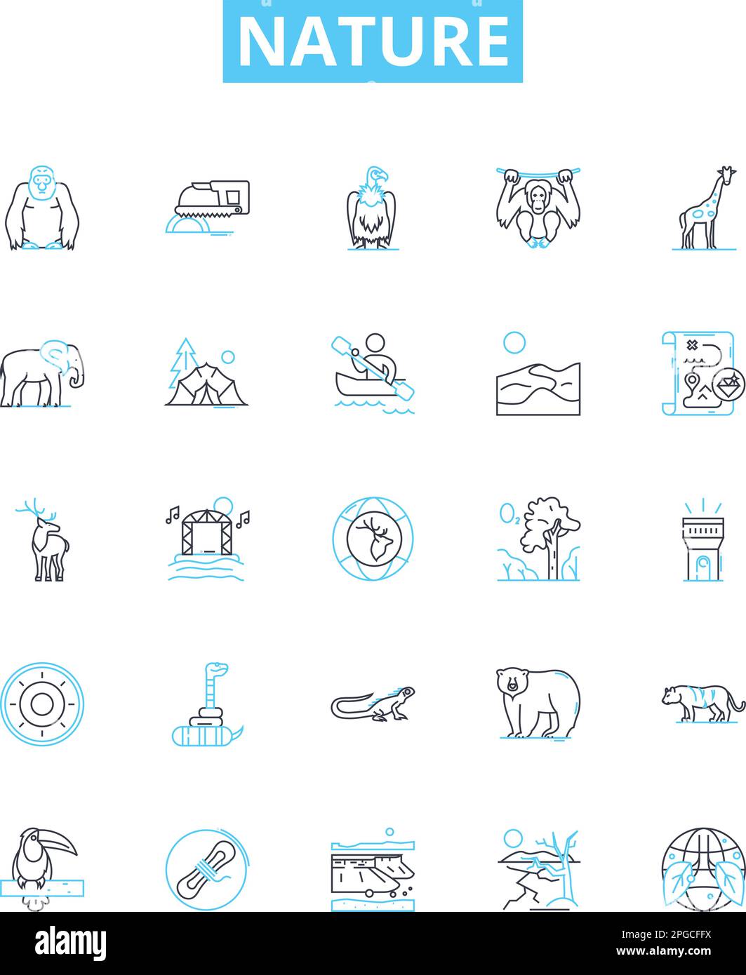 Nature vector line icons set. Wild, Outdoors, Environment, Landscape ...