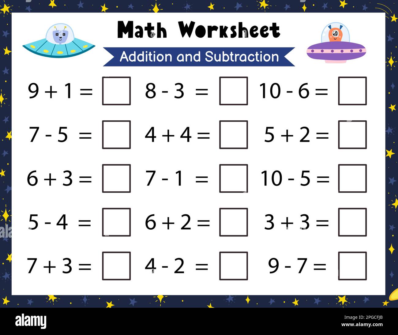 Math worksheet for kids. Subtraction. Space mathematic activity page ...