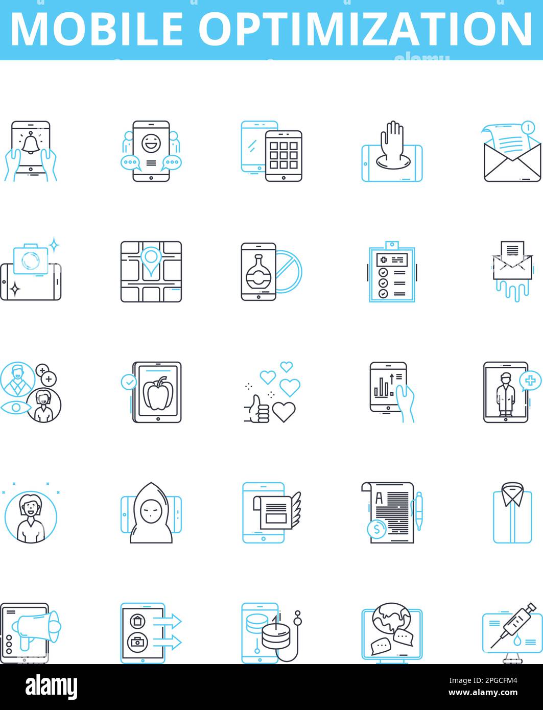 Mobile optimization vector line icons set. Mobile, optimization ... Mobile optimization vector line icons set. Mobile, optimization ...