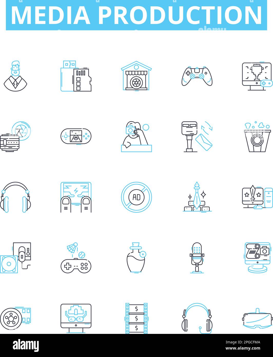 Media Production Vector Line Icons Set Filming Animation Editing