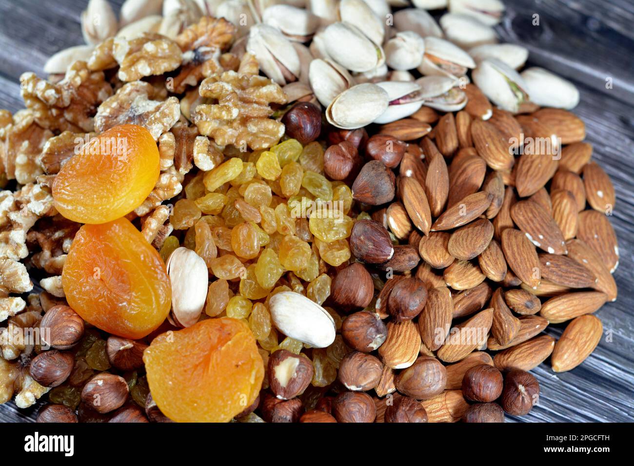 Mixture of various types of nuts, Pistachios, hazelnuts, almonds ...