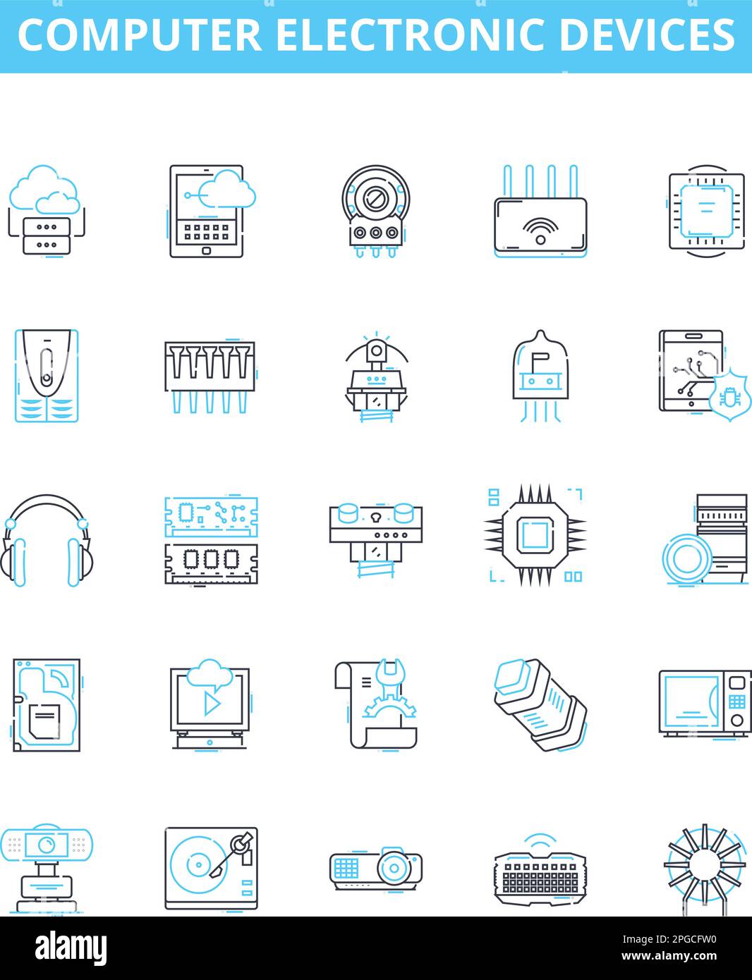 Computer electronic devices vector line icons set. Laptop, Desktop ...