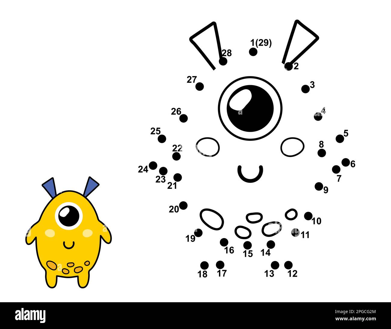 Connect the dots and draw a cute alien character. Join the numbers ...