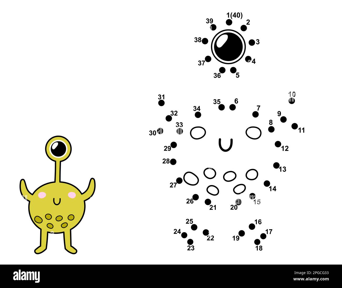 Connect the dots and draw a cute alien character. Join the numbers ...
