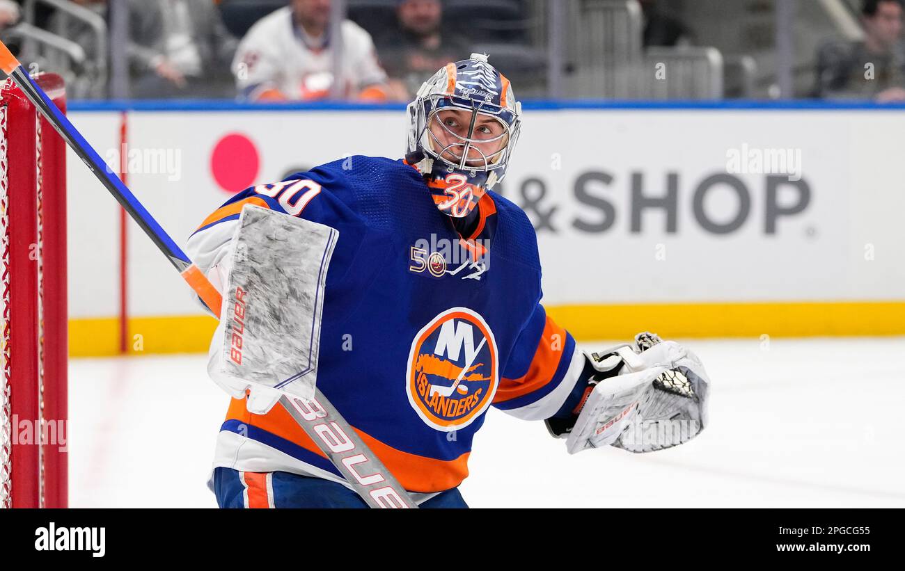 New York Islanders goaltender Ilya Sorokin (30) during the first period ...