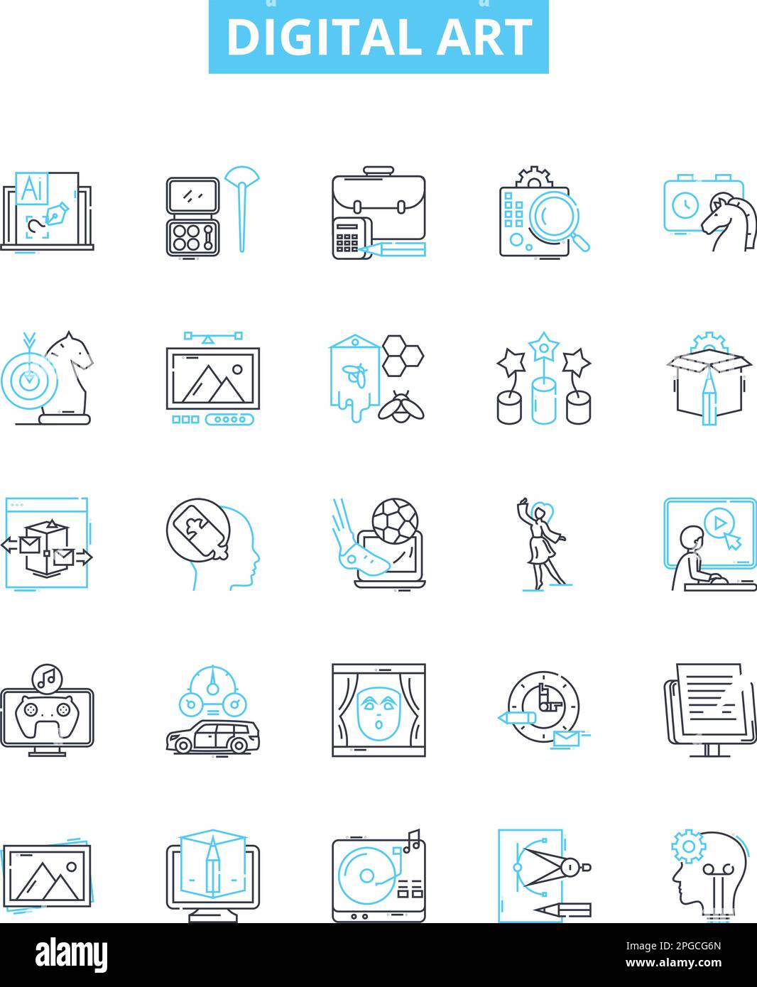 Digital art vector line icons set. Digital, art, graphic, design ...