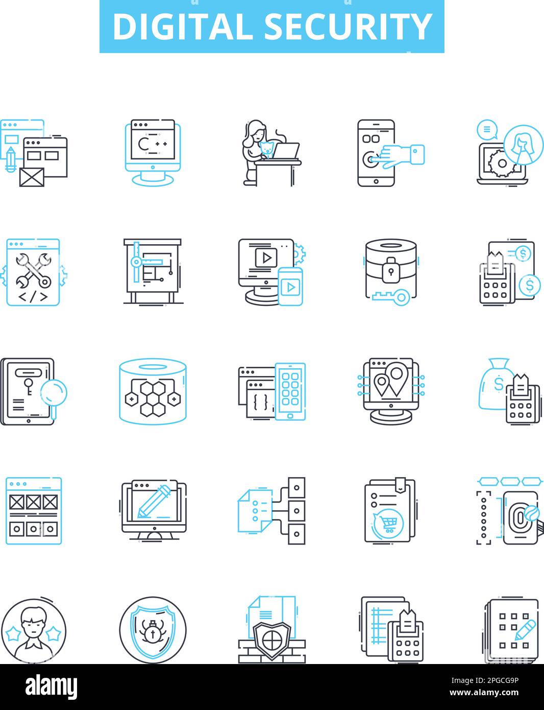 Digital Security Vector Line Icons Set Digital Security Cryptography