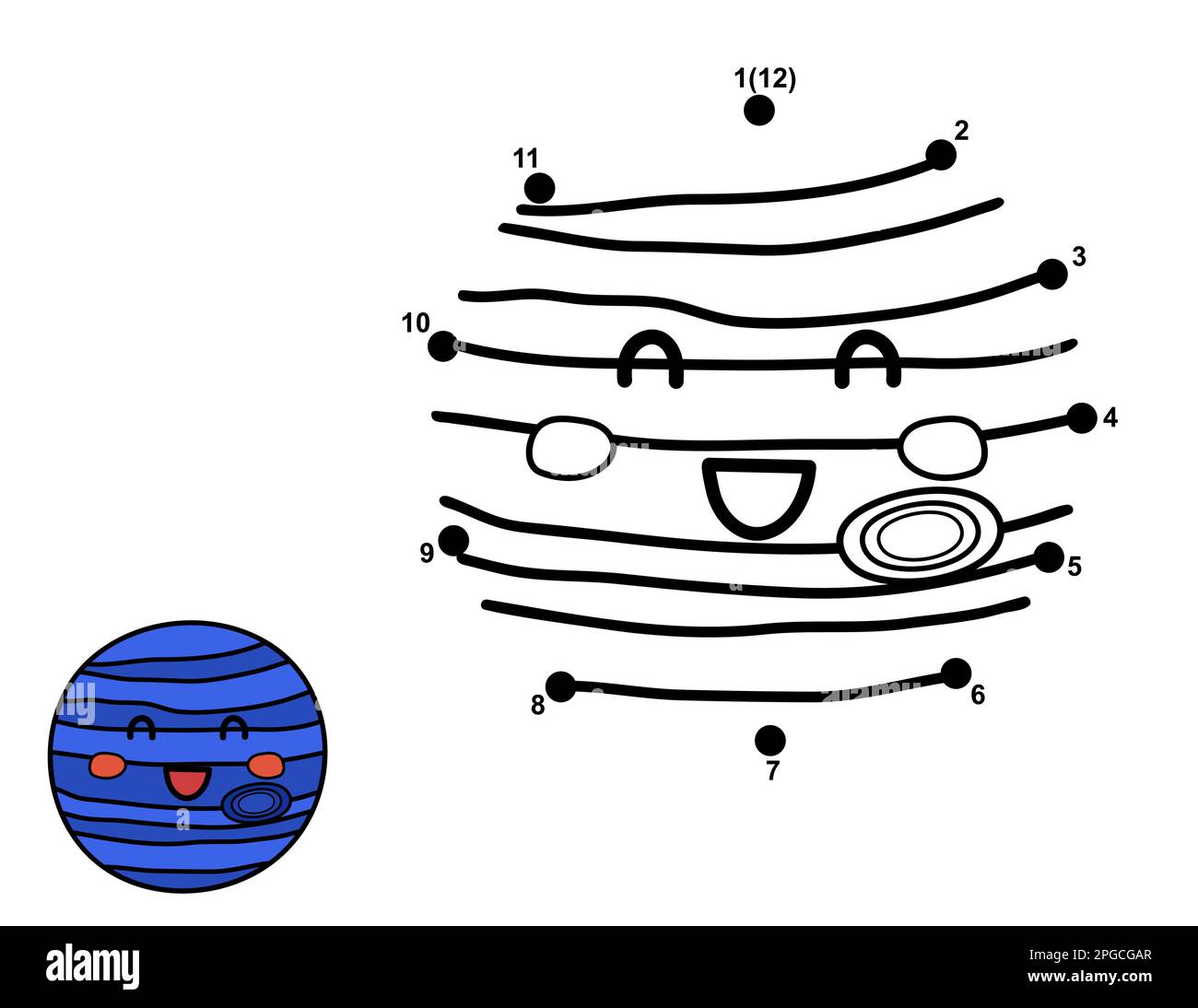Connect the dots and draw cute planet Neptune. Space dot to dot game ...