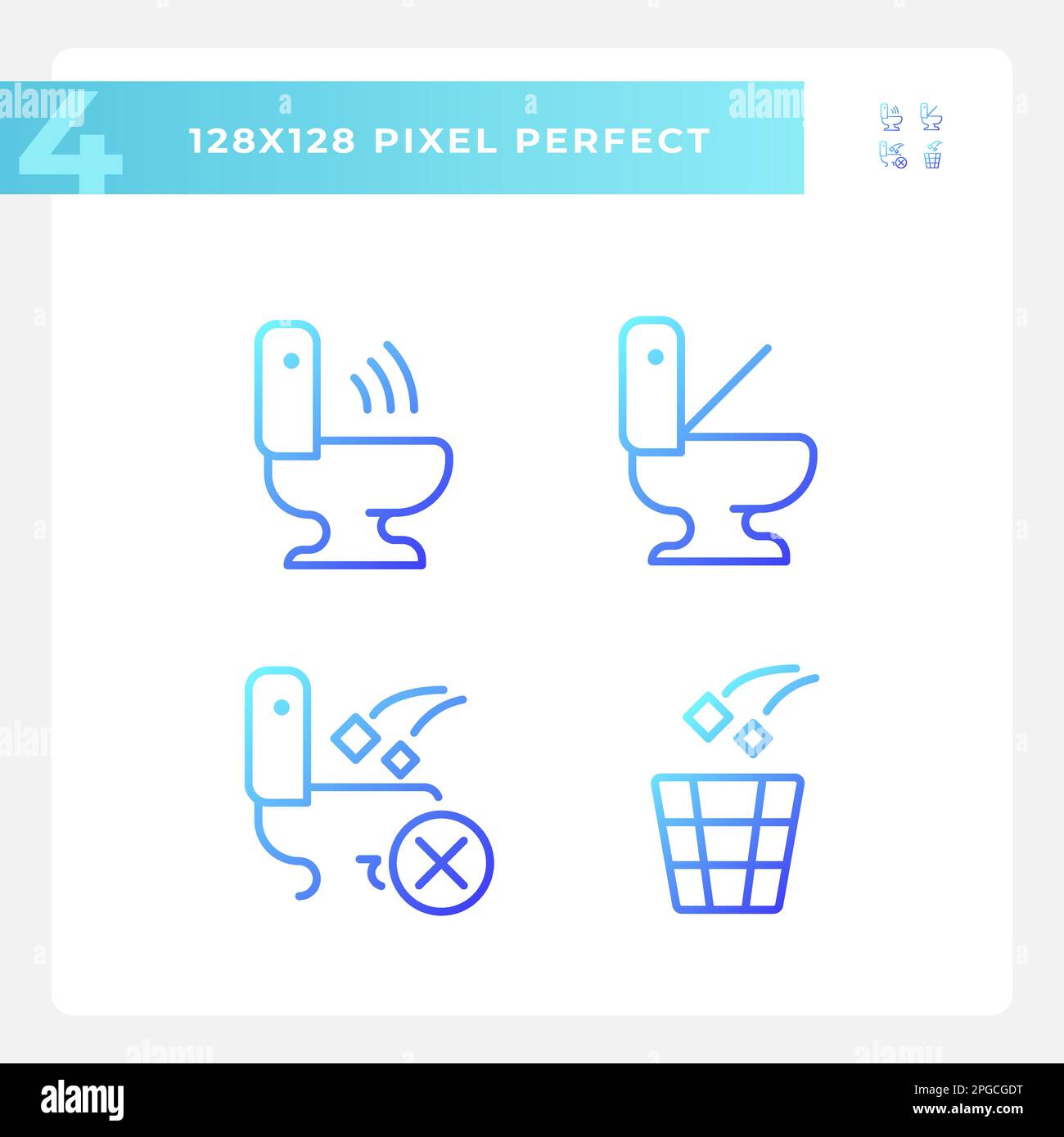 Toilet usage recommendations pixel perfect gradient linear vector icons ...