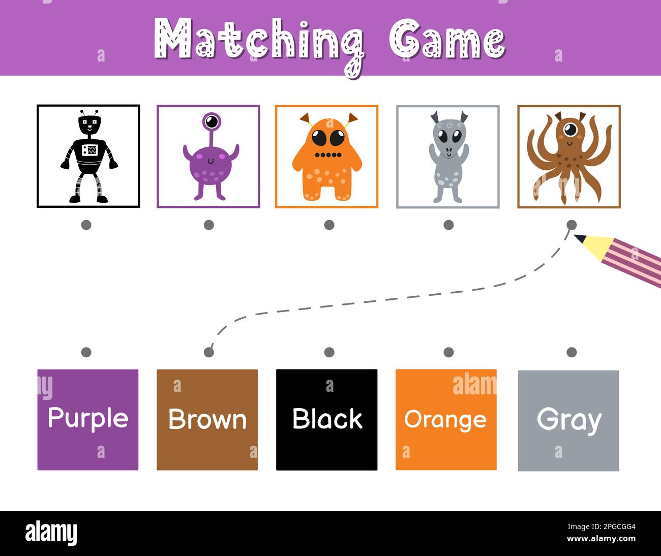 Match cute aliens by color. Educational game for school and preschool ...