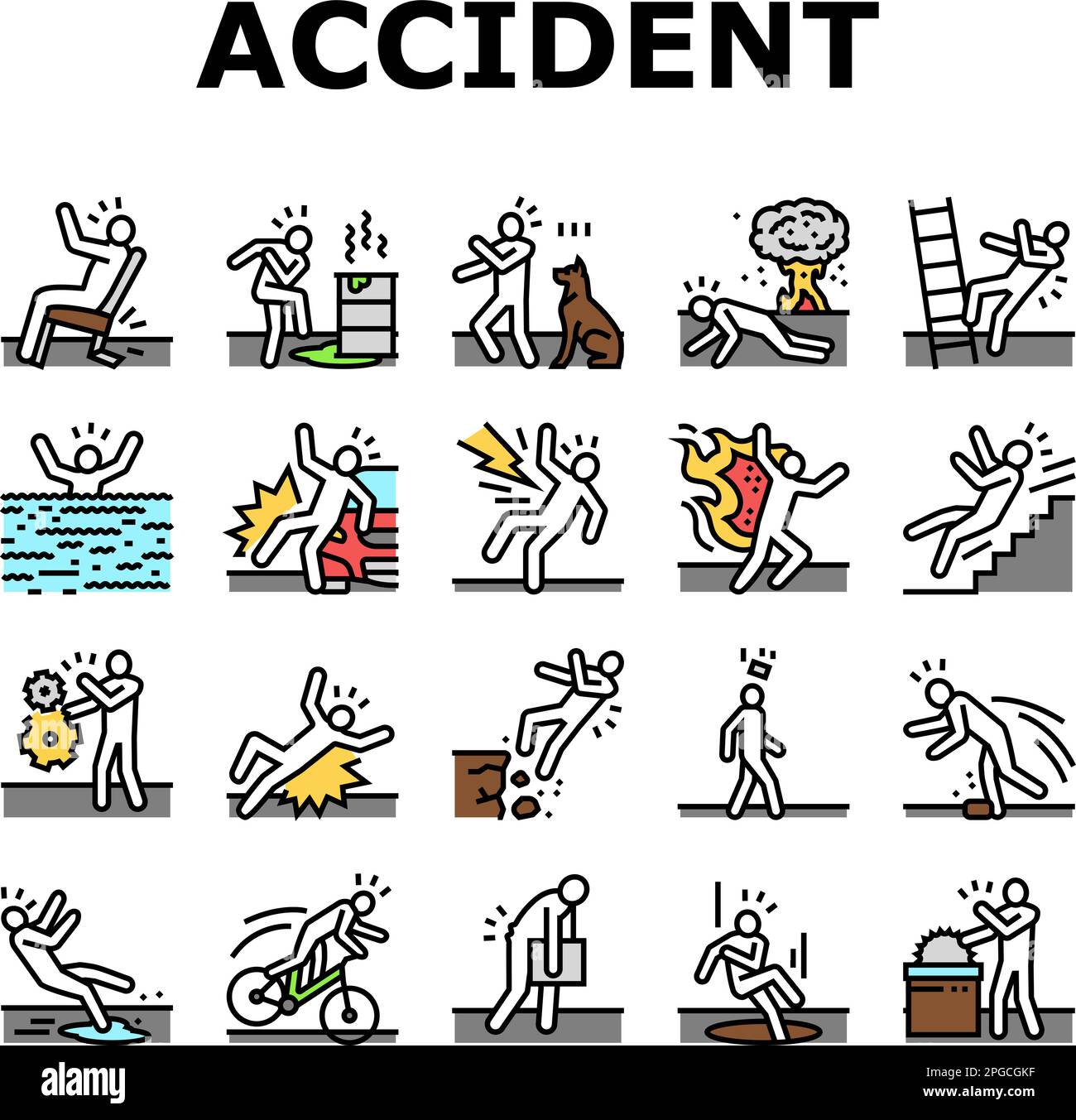 accident injury safety man risk icons set vector Stock Vector Image ...