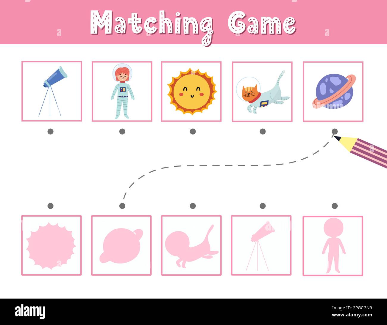 Find the correct shadow matching game with cute space characters and ...
