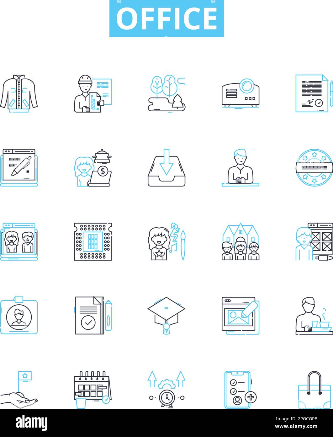 Office vector line icons set. Office, Desk, Chair, Cubicle, Workstation ...