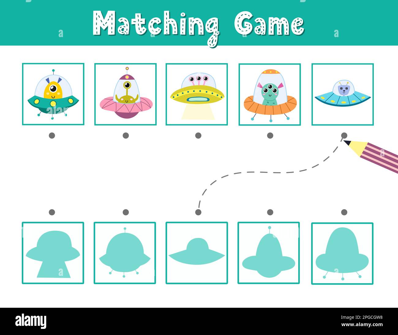 Find the correct shadow matching game with cute aliens in flying ...