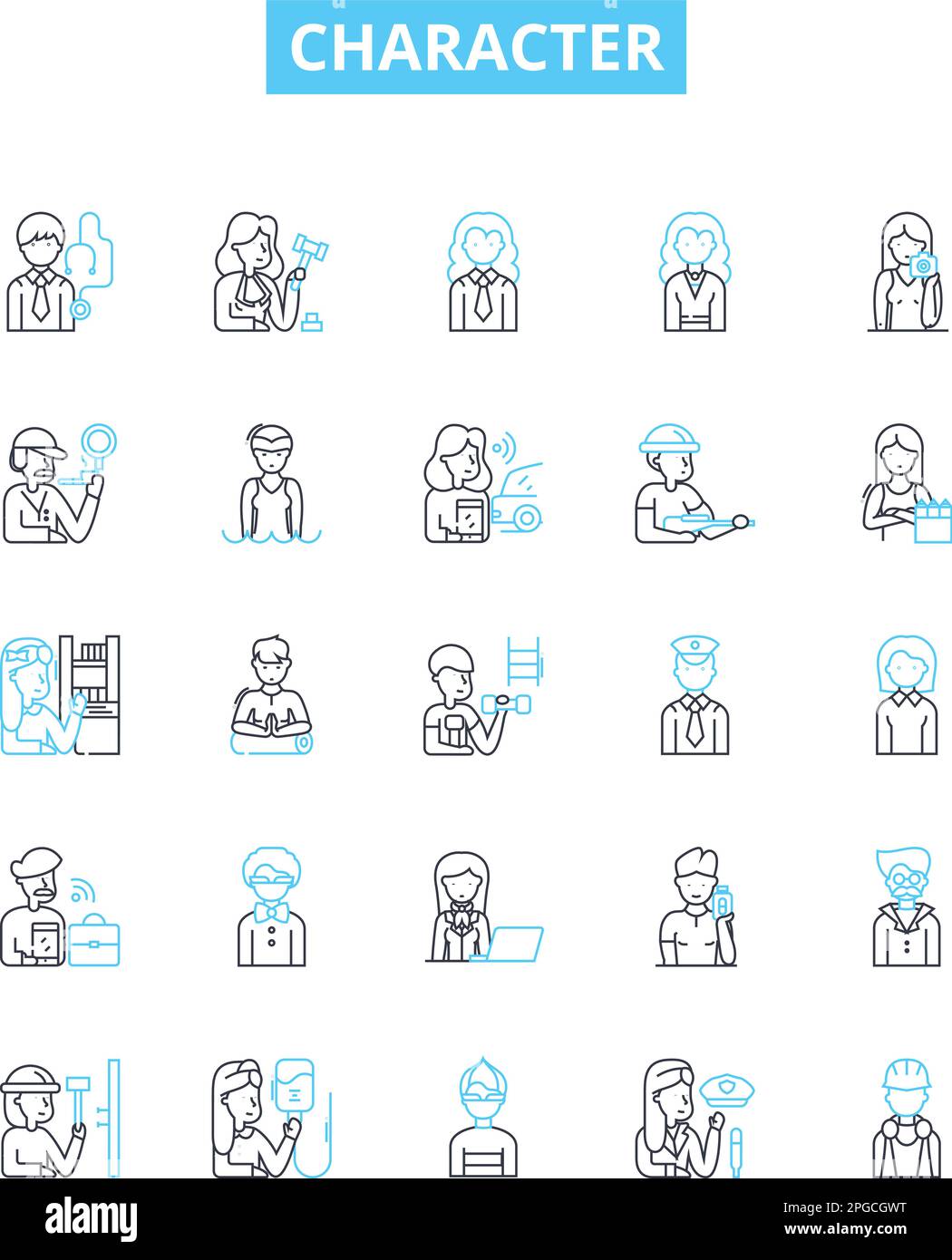 Character vector line icons set. Personality, behaviour, trait ...