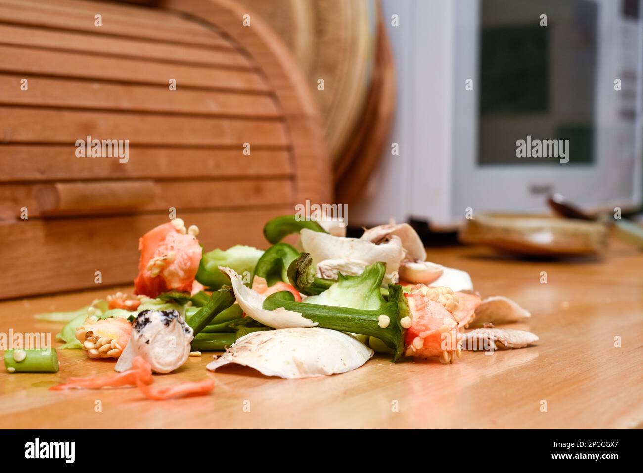 Domestic Food waste for compost in home kitchen interior Stock Photo ...