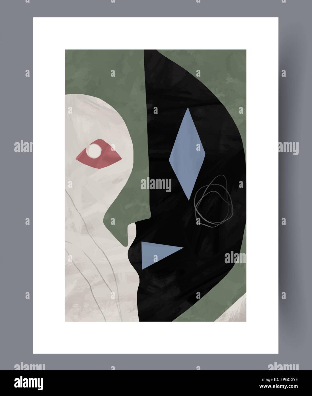 Abstract face esoteric surrealism wall art print Stock Vector Image ...