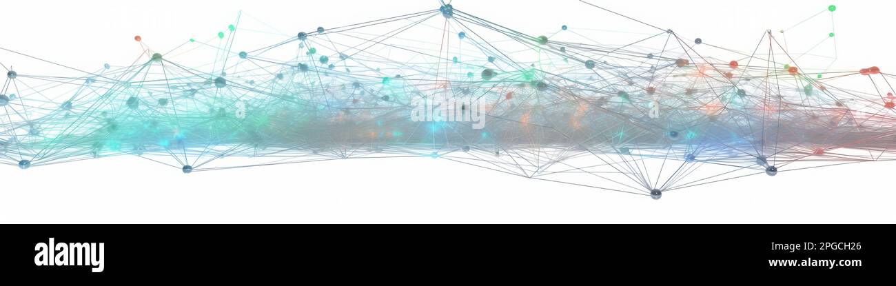 Panoramic image of abstract network internet, nodes connecting, a white ...