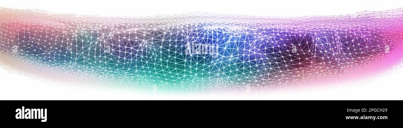 Panoramic image of abstract network internet, nodes connecting, a white ...