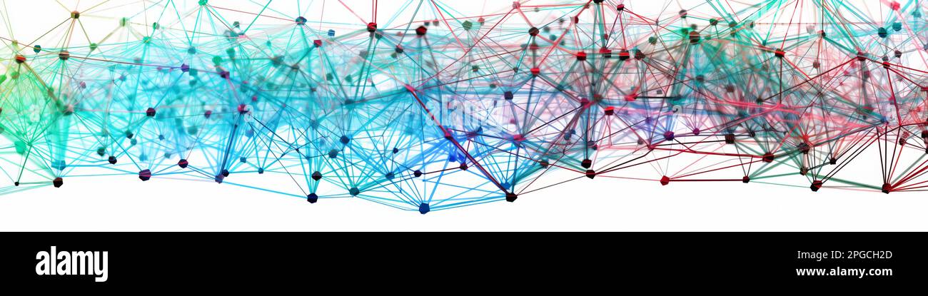 Panoramic image of abstract network internet, nodes connecting, a white ...