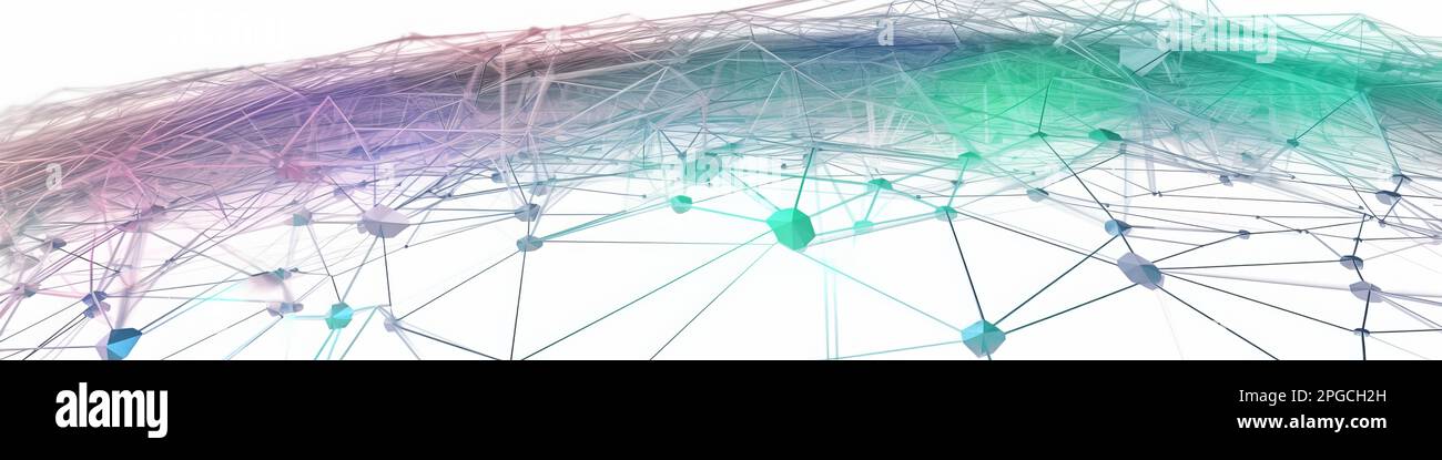 Panoramic image of abstract network internet, nodes connecting, a white ...
