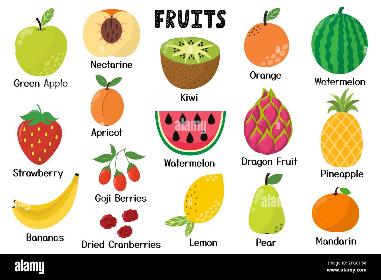 Cute fruits collection. Healthy food isolated elements. Great for ...