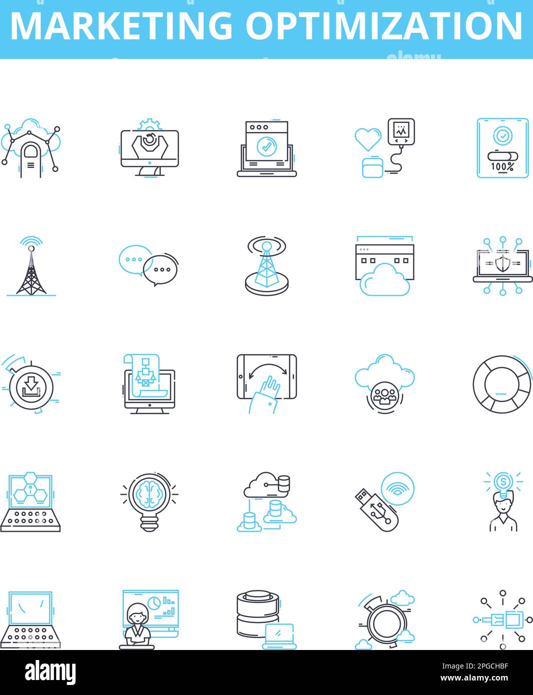 Marketing optimization vector line icons set. Optimization, Marketing ...