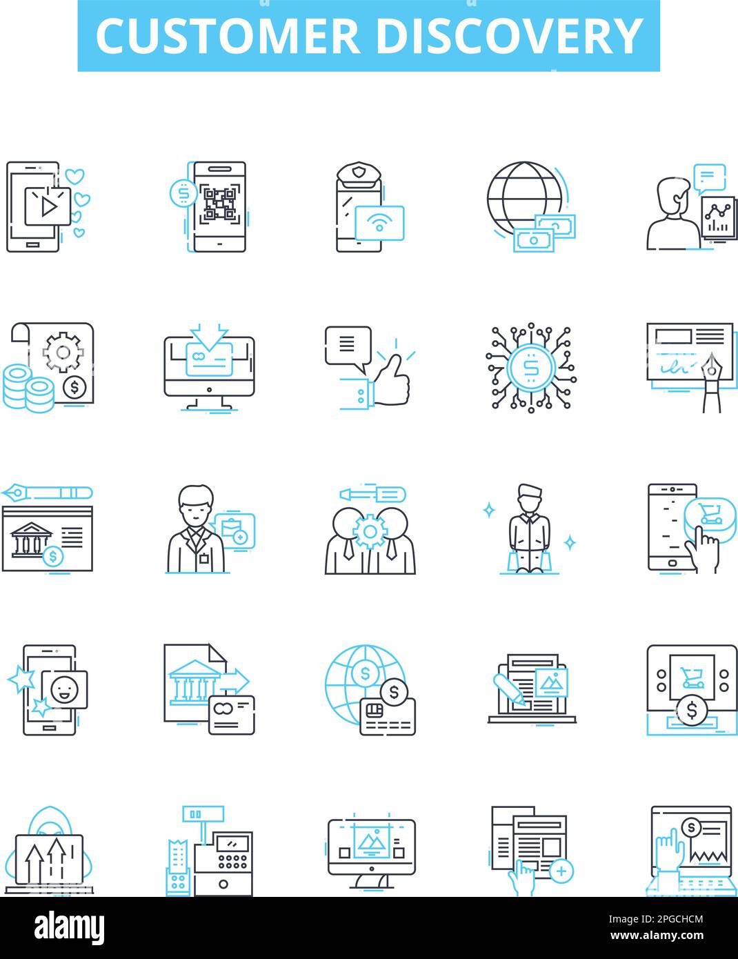 Customer discovery vector line icons set. Research, Insights, Customers, Feedback, Validation ...
