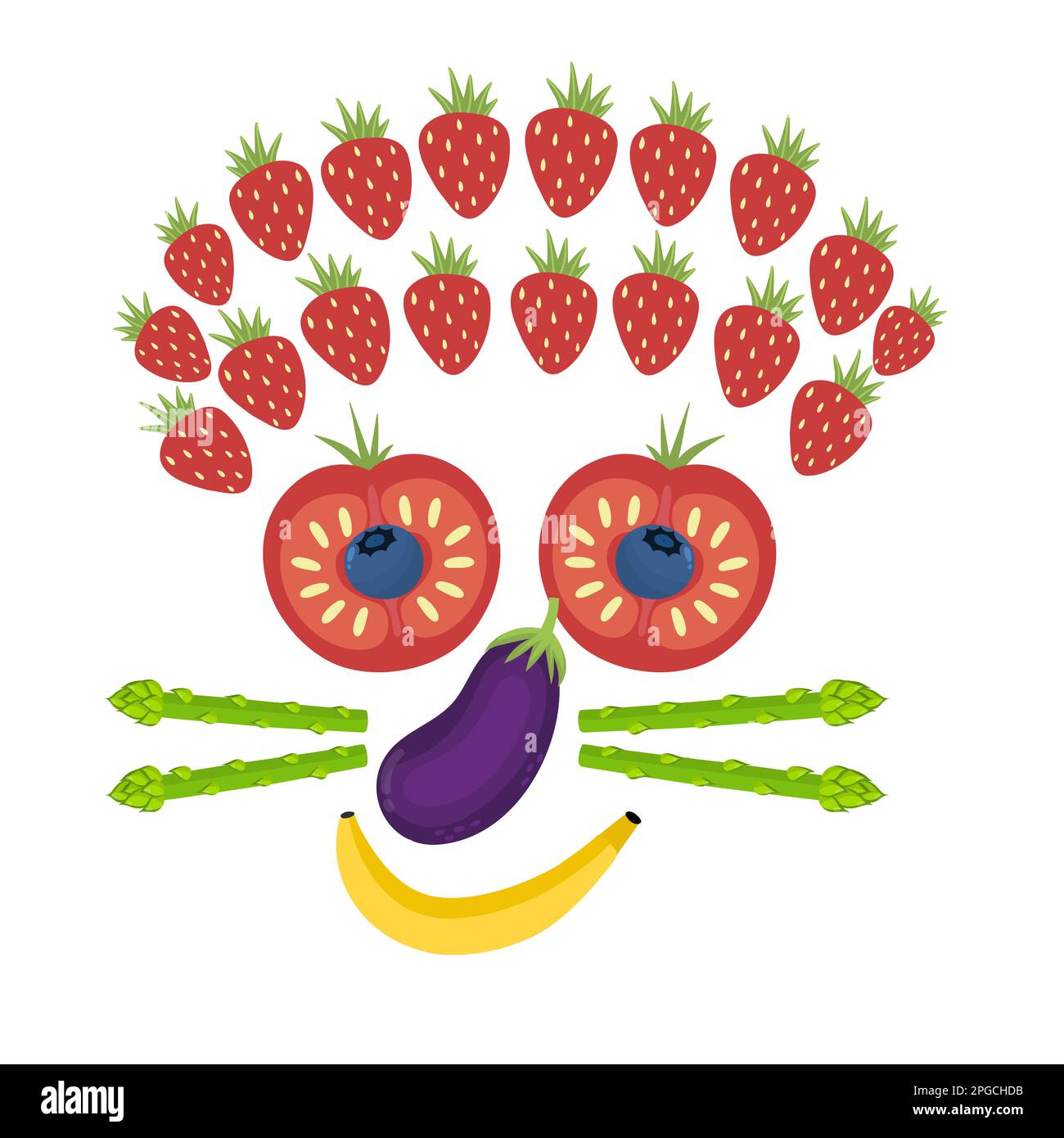 Funny smiling fruit and vegetable face. Funny food mask with tomatoes ...