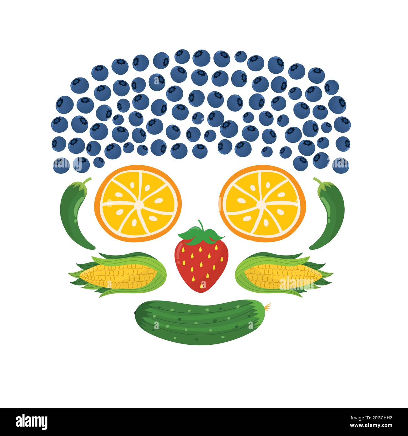 Fruit and vegetable face. Funny healthy mask with oranges instead of ...