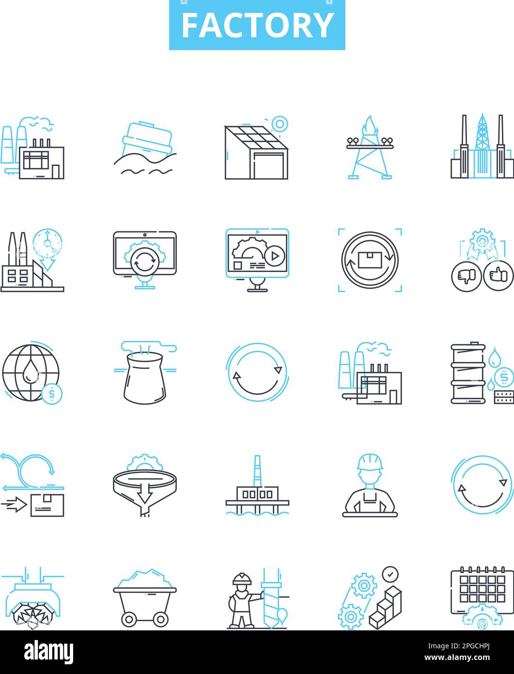 Factory Vector Line Icons Set Factory Manufacturing Plant Production Mill Workshop