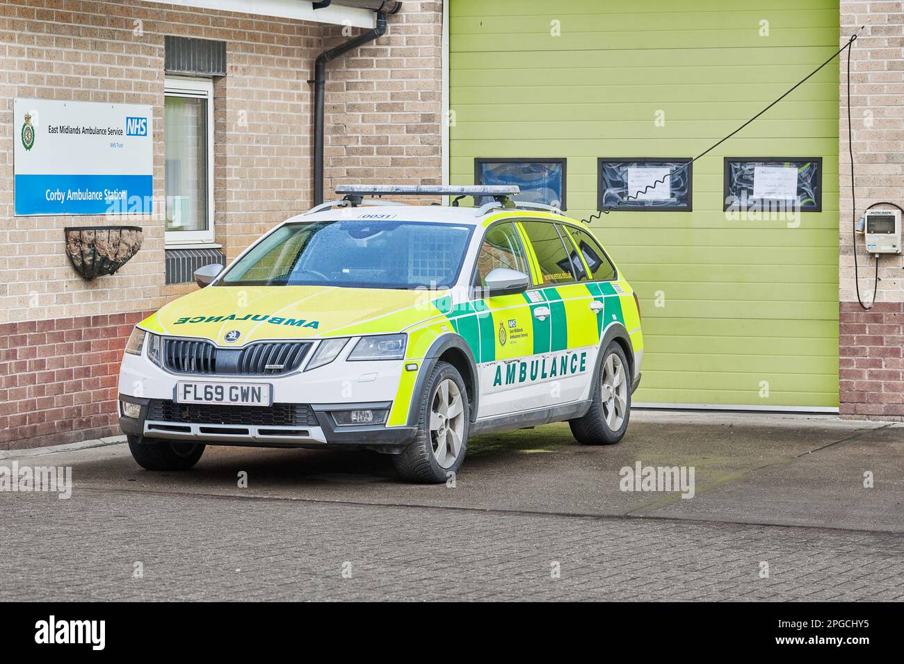 An electric ambulance car parked at the ambulance station, Corby ...