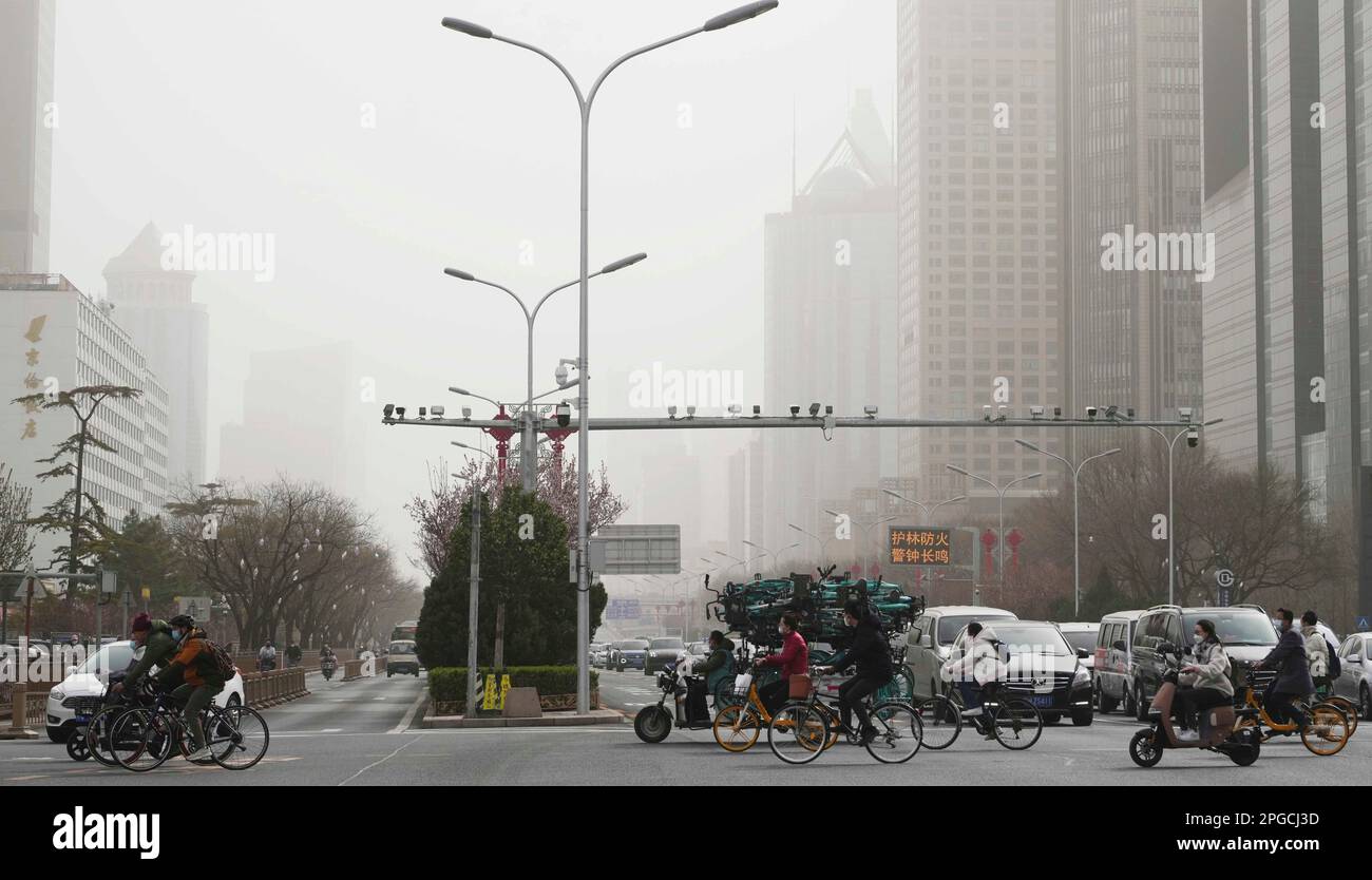 Yellow sandstorms and dust blanket Beijing on March 22, 2023. The ...