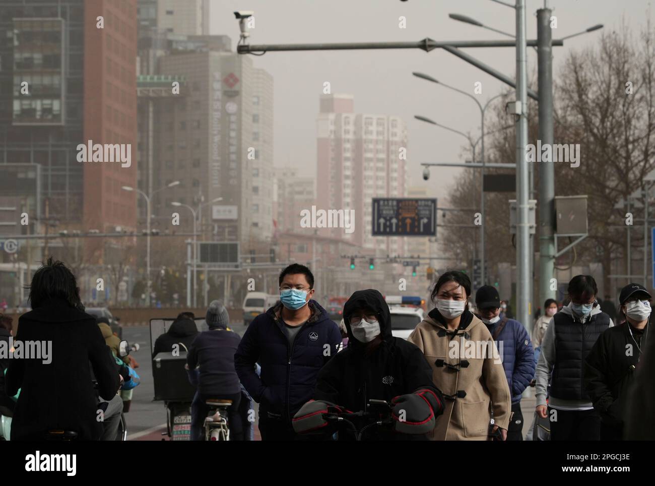 Yellow sandstorms and dust blanket Beijing on March 22, 2023. The ...