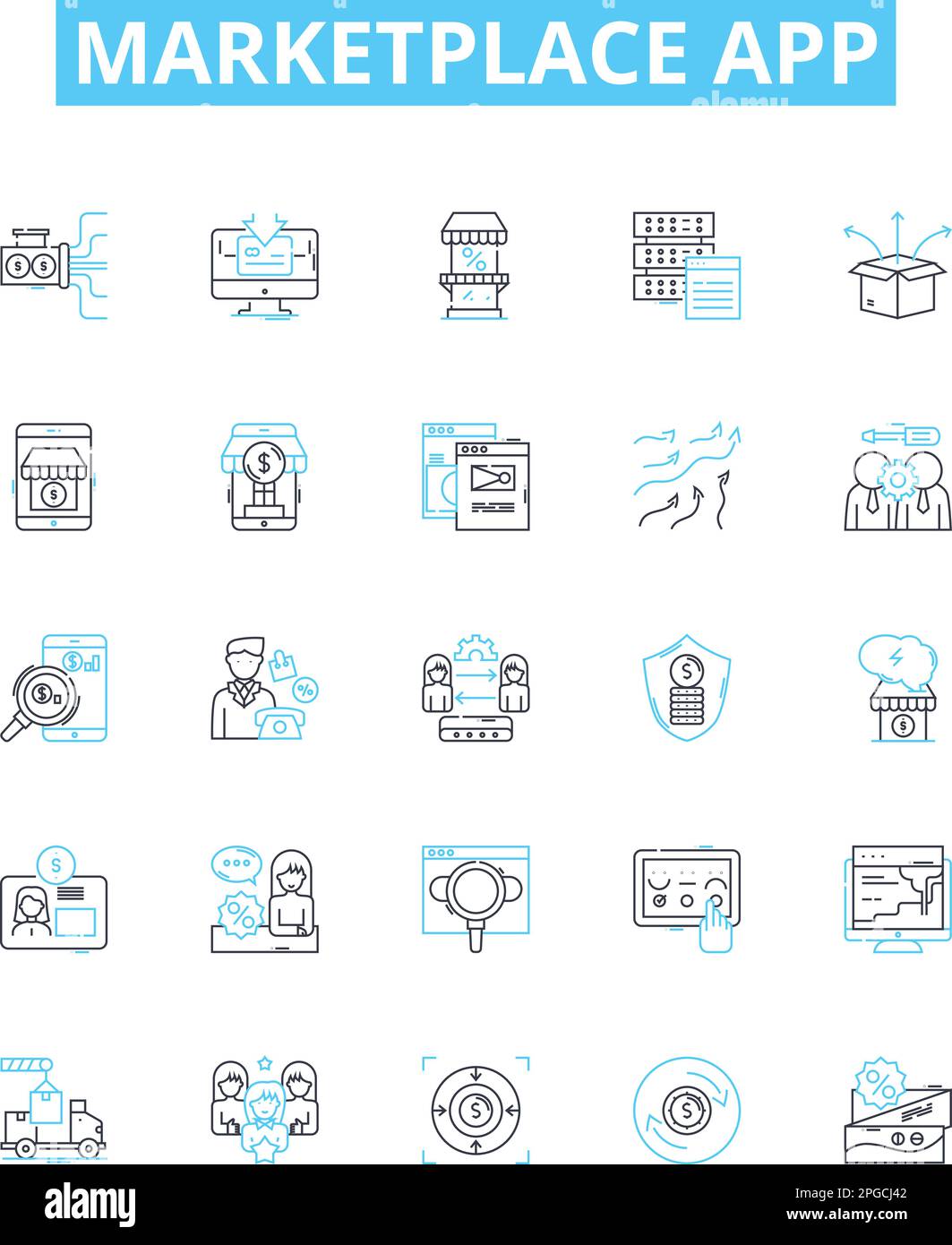 Marketplace app vector line icons set. Marketplace, App, Shopping ...