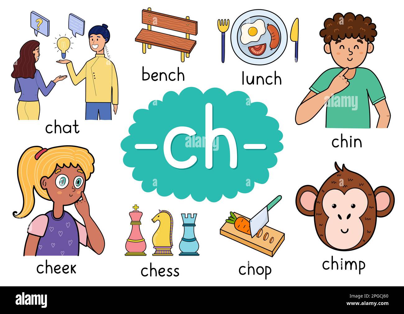 Ch digraph spelling rule educational poster for kids with words Stock ...