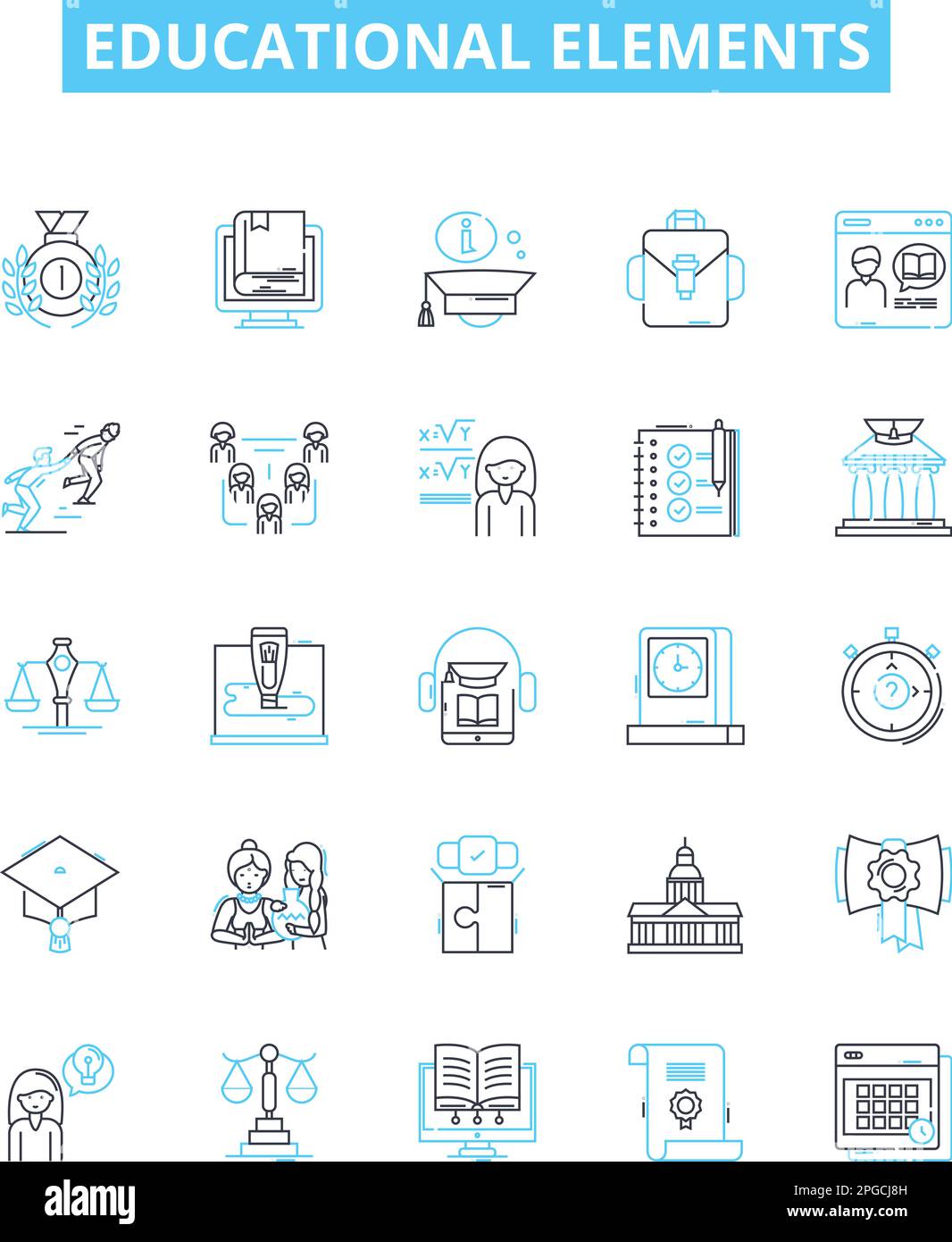 Educational elements vector line icons set. learning, instruction, knowledge, curriculum, skill ...