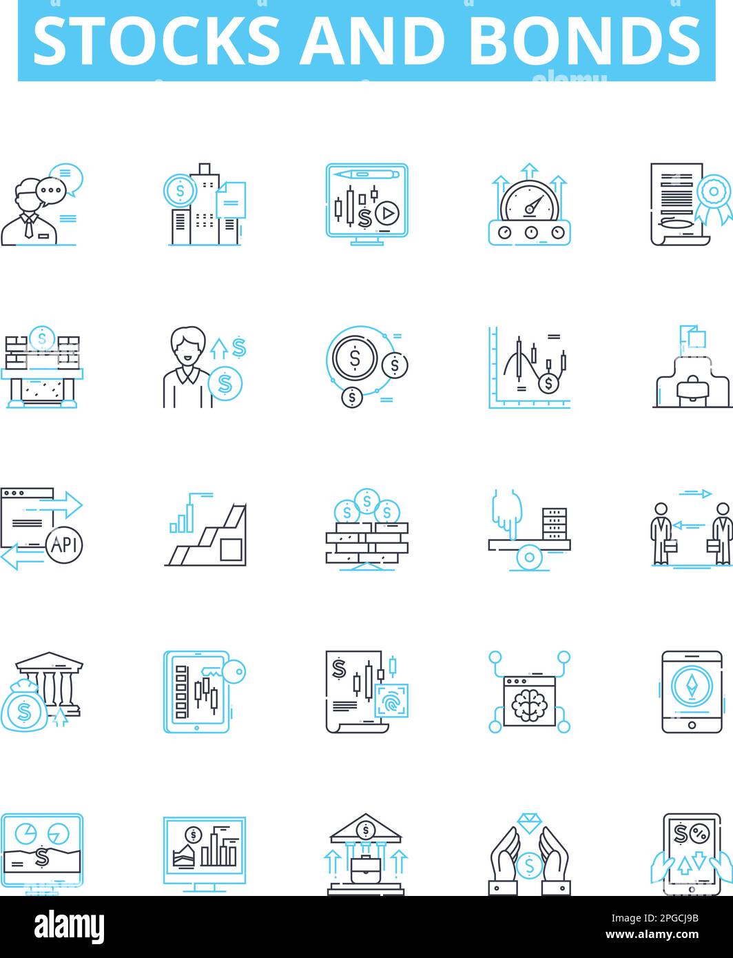 Stocks and bonds vector line icons set. Stocks, Bonds, Equities, Fixed ...