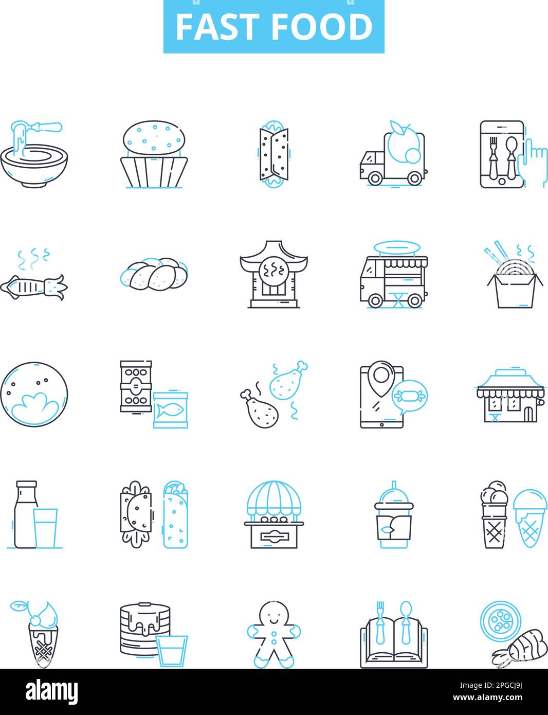 Fast food vector line icons set. Fast-food, Junk-food, Drive-thru ...