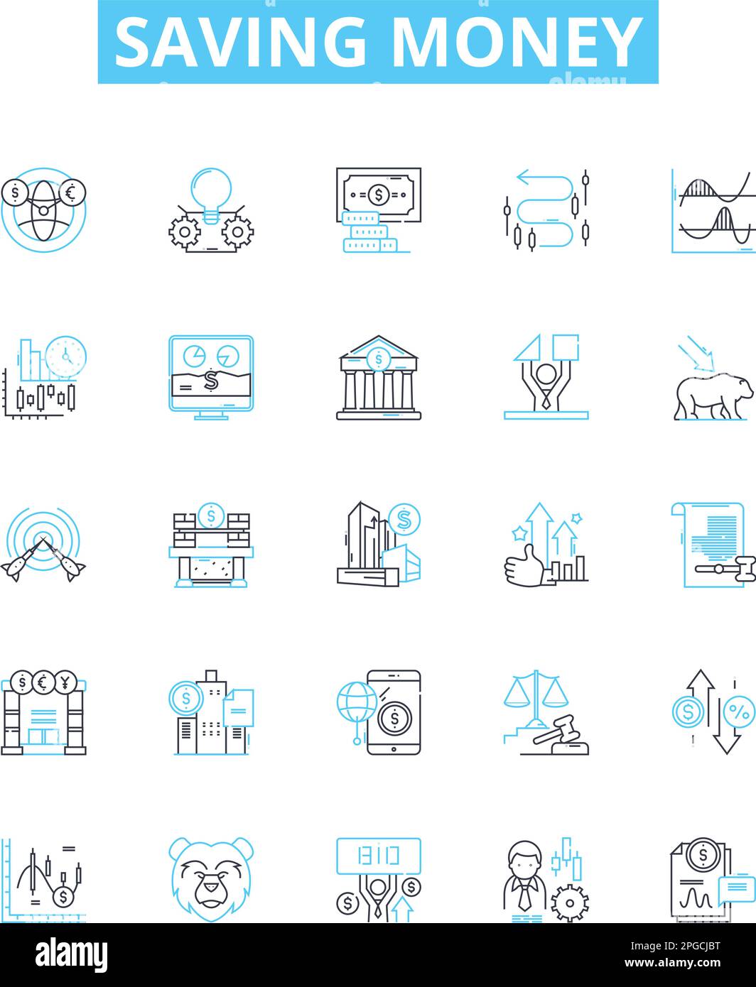 Saving money vector line icons set. Frugal, Budgeting, Investing ...