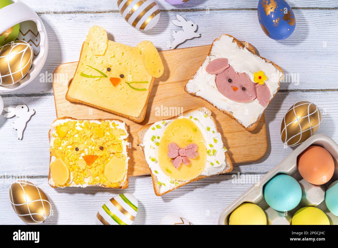 Cute funny Easter breakfast for kids. Homemade sandwiches, sandwiches ...