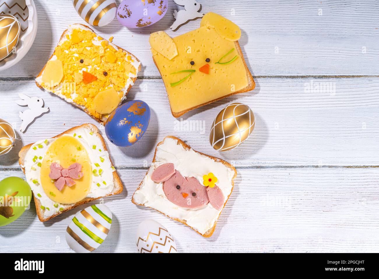 Cute funny Easter breakfast for kids. Homemade sandwiches, sandwiches ...