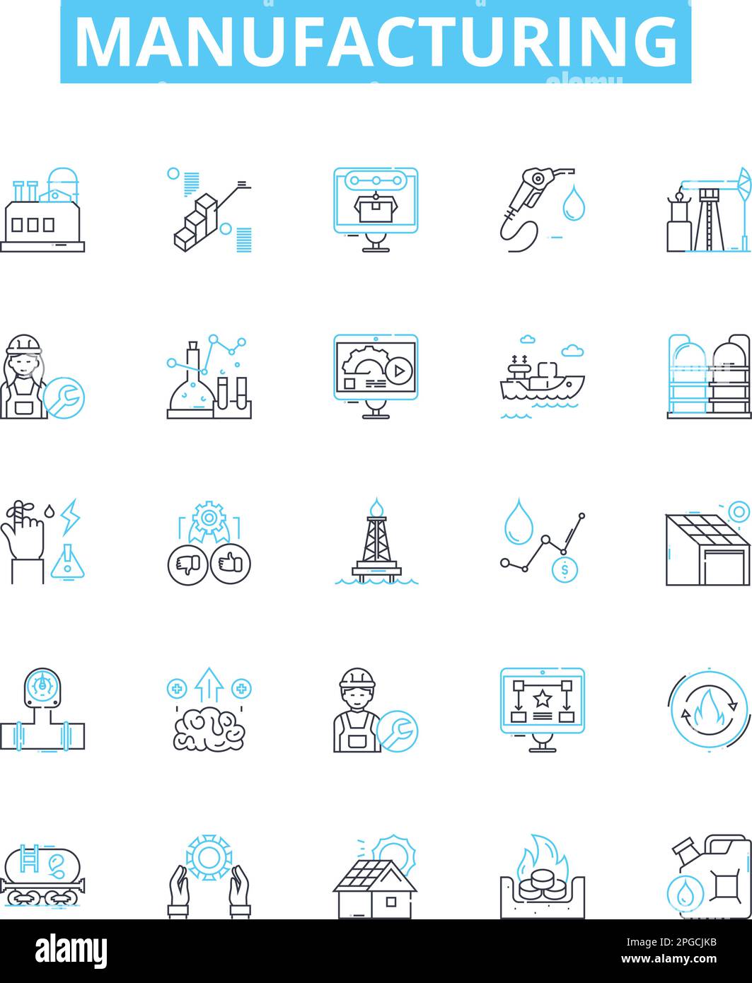 Manufacturing vector line icons set. Manufacturing, Production ...