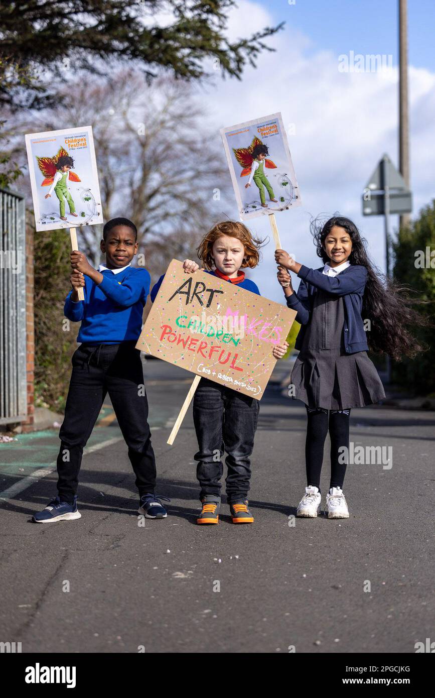 Edinburgh, United Kingdom. 22 March, 2023 Pictured: L to R John (7 ...