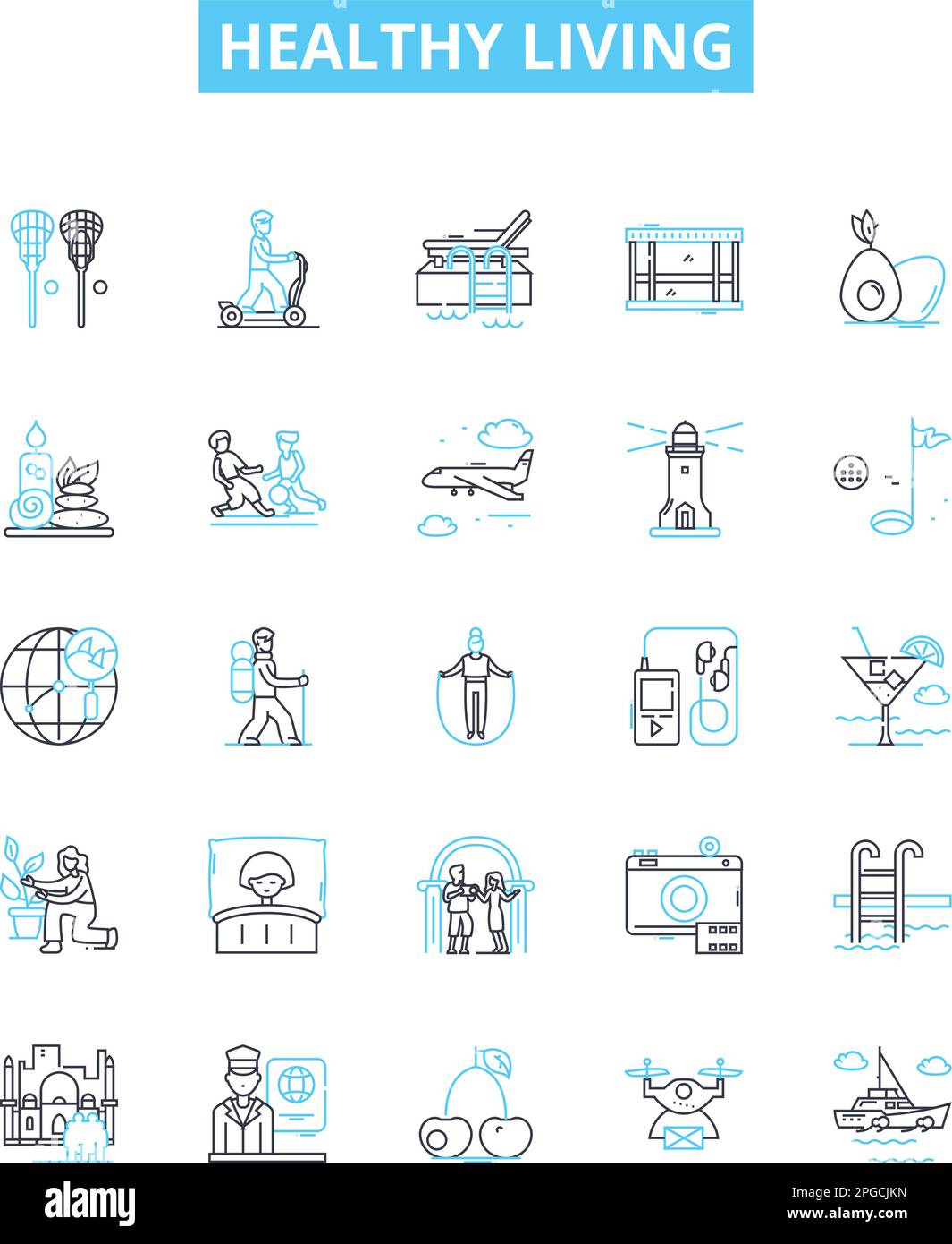 Healthy living vector line icons set. Nutrition, Exercise, Hydration ...