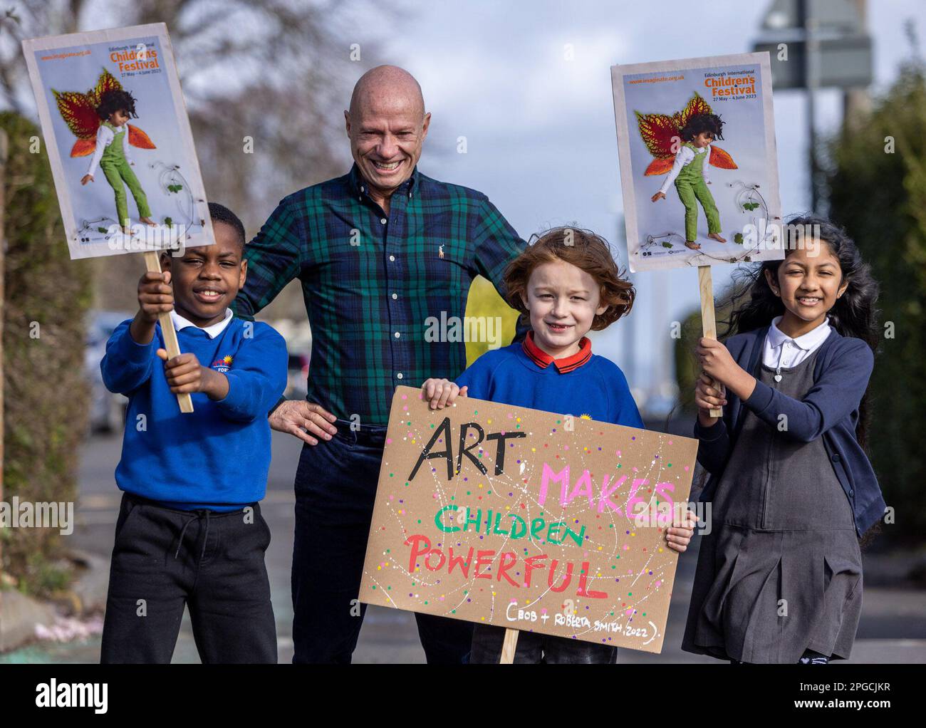 Edinburgh, United Kingdom. 22 March, 2023 Pictured: L to R John (7 ...