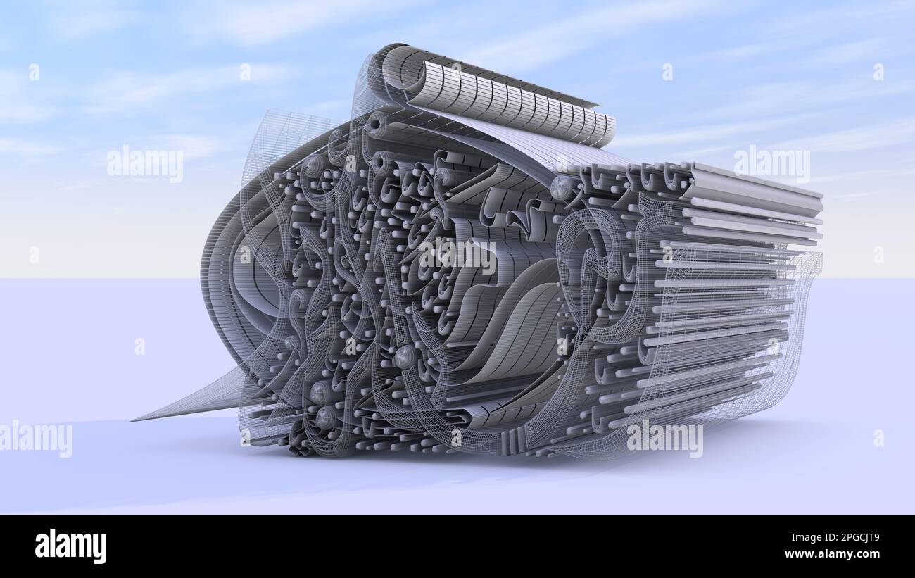 3D architectural illustration in Arabic calligraphy that translates as ...