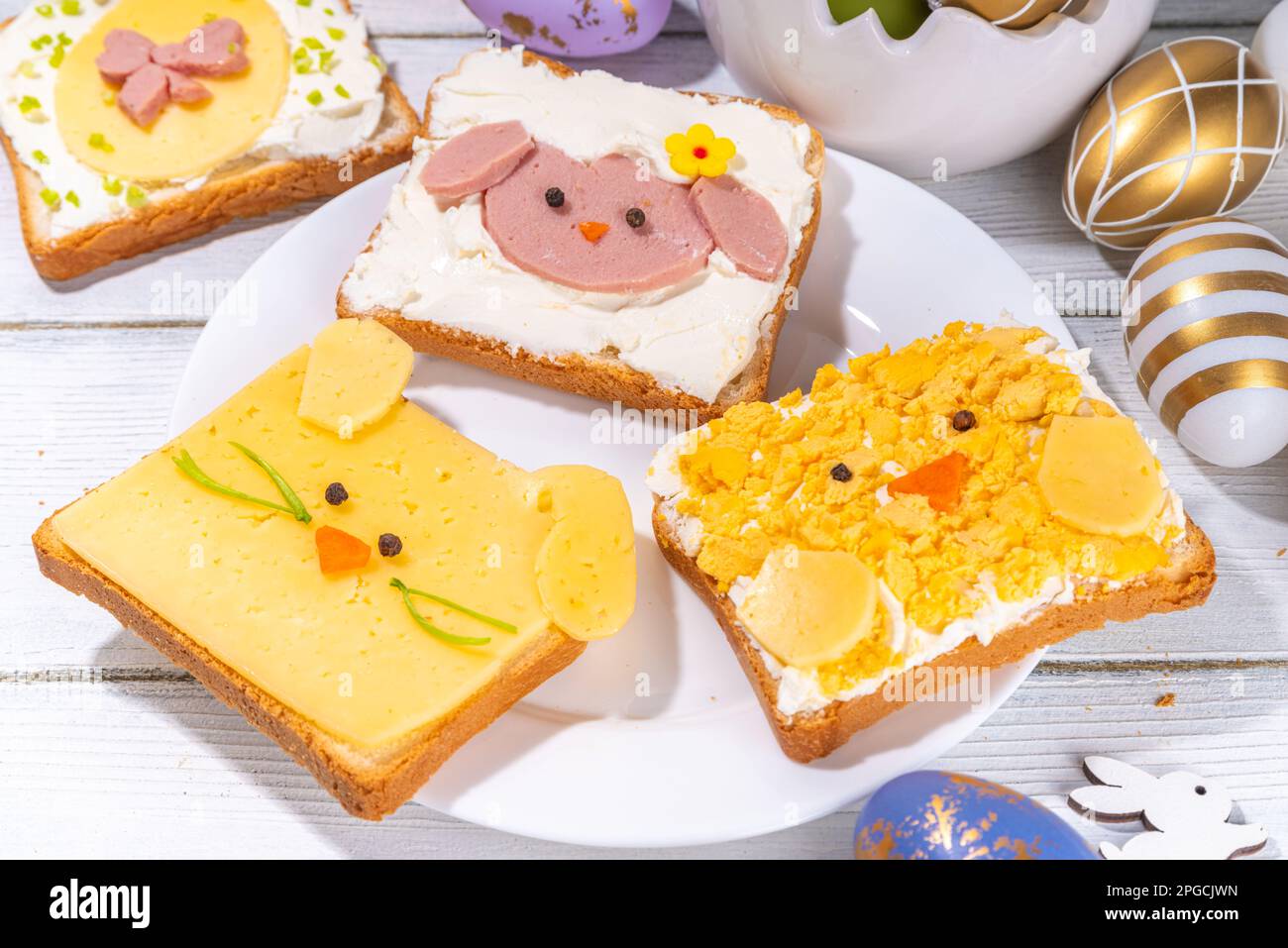 Cute funny Easter breakfast for kids. Homemade sandwiches, sandwiches ...
