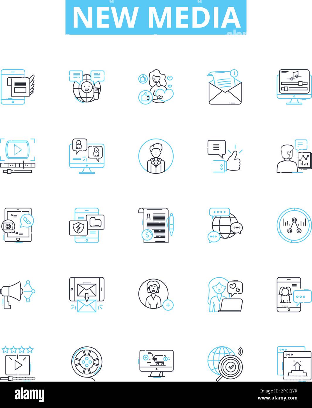 New media vector line icons set. New, Media, Digital, Social ...